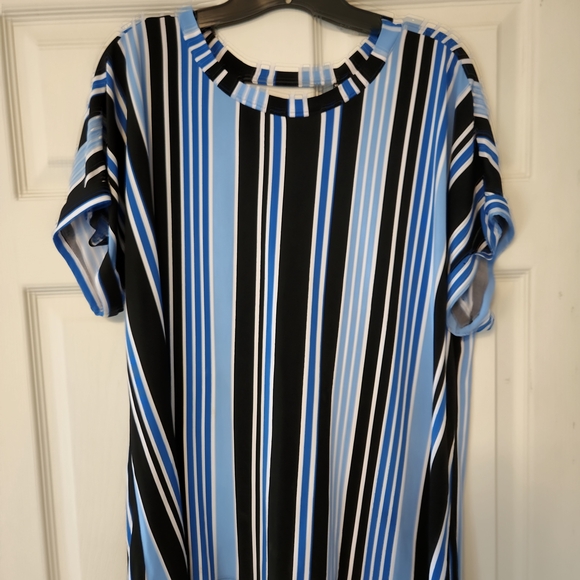 Cato | Tops | Black Blue Striped Cato Top Euc | Poshmark